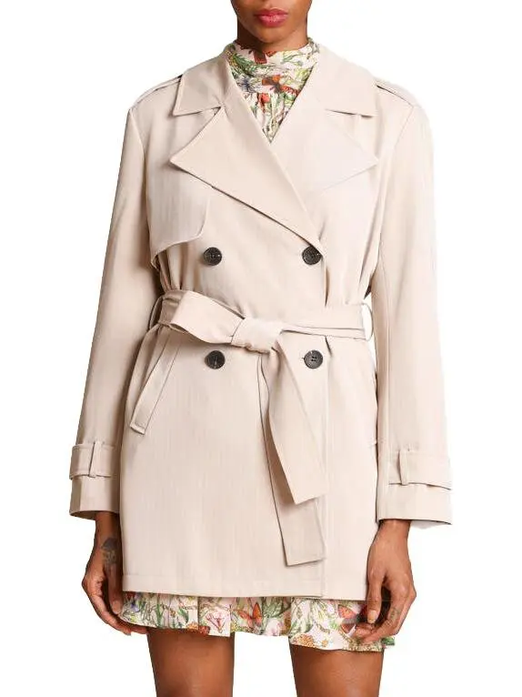 Avec Les Filles Double Breasted Short Trench Coat - Sandstone