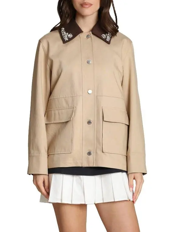 Avec Les Filles Crystal Detail Barn Jacket - Light Camel