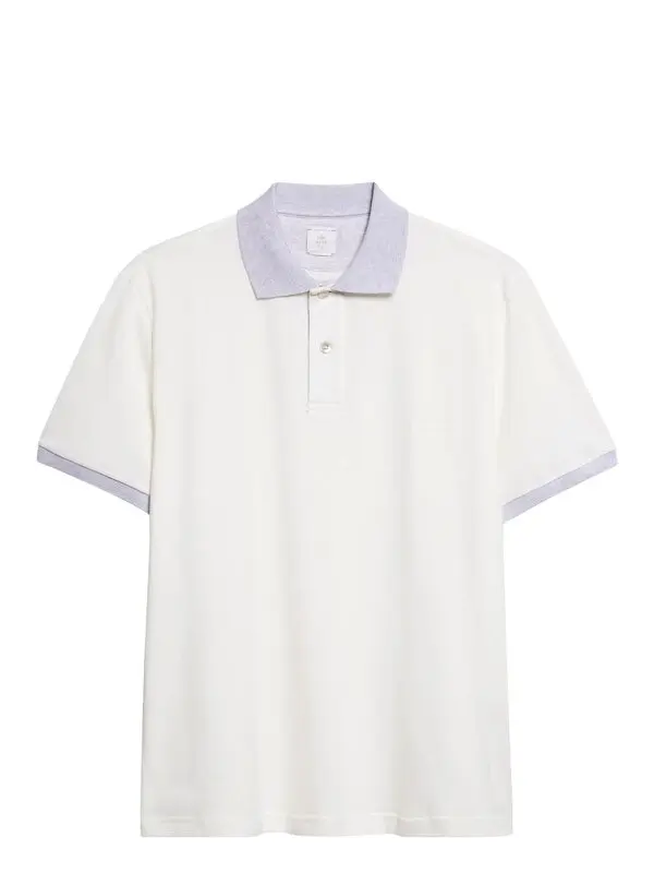 Eleventy Contrast Trim Cotton Piqué Polo - White/melange Light Grey