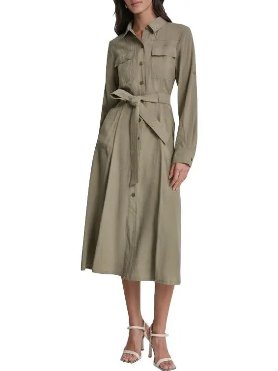 Dkny Long Sleeve Utility Shirtdress - Light Fatigue