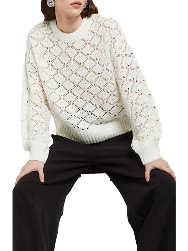 OTTOD'AME Fretworked Crewneck Pullover - White