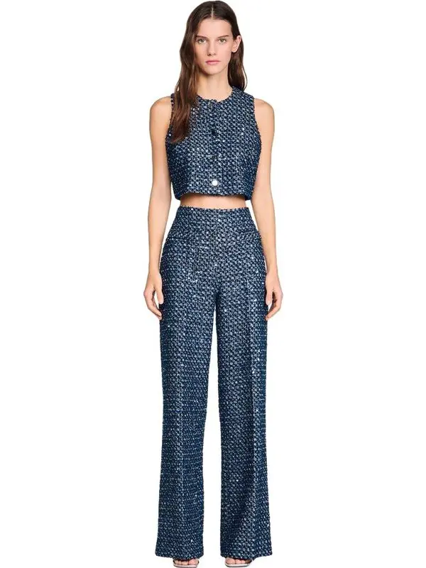 Sandro Sequin Trousers - Navy Blue