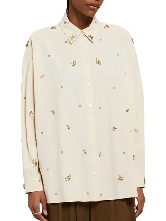 OTTOD'AME Cotton Shirt With Strass - Ecru