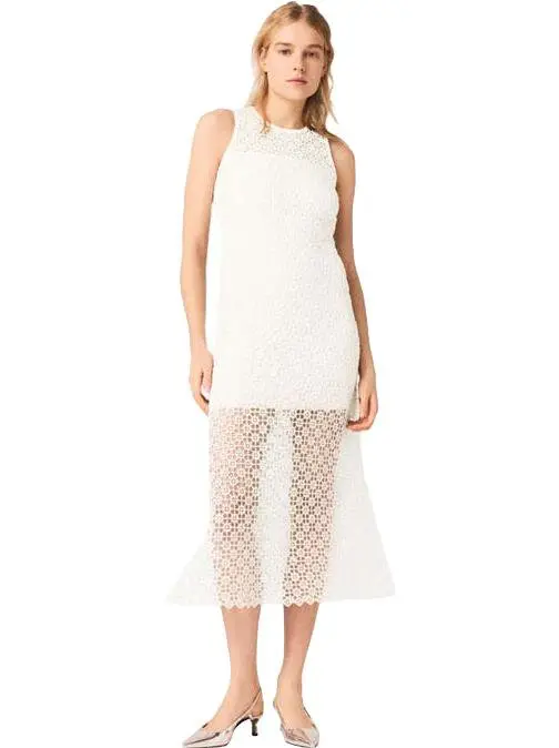 Maje Rhinestone Crochet Maxi Dress - White