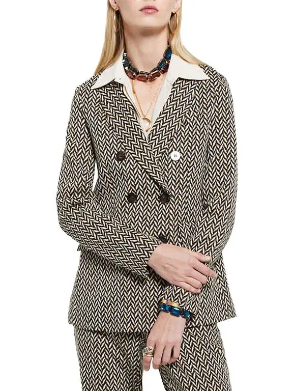 OTTOD'AME Printed Double Breasted Blazer - Ecru
