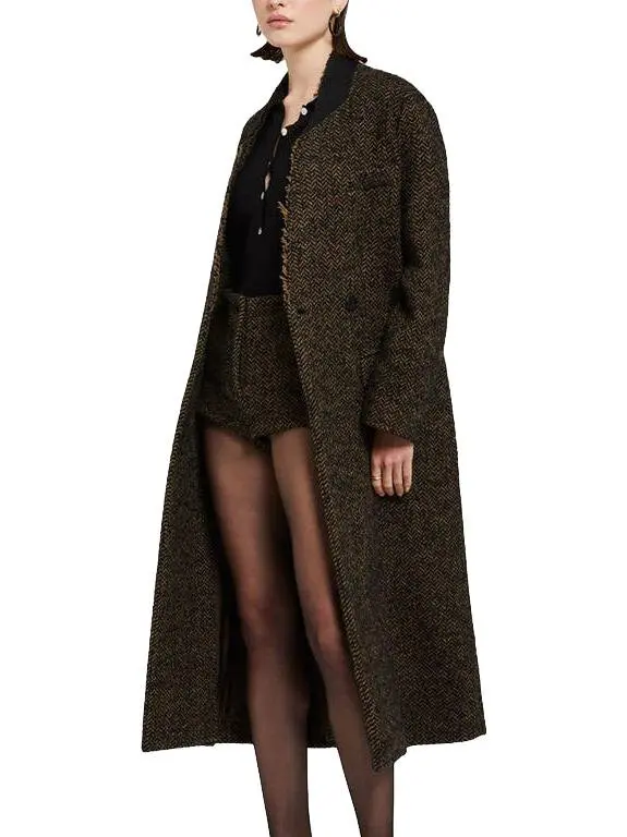 OTTOD'AME Tweed Double-breasted Coat - Brown