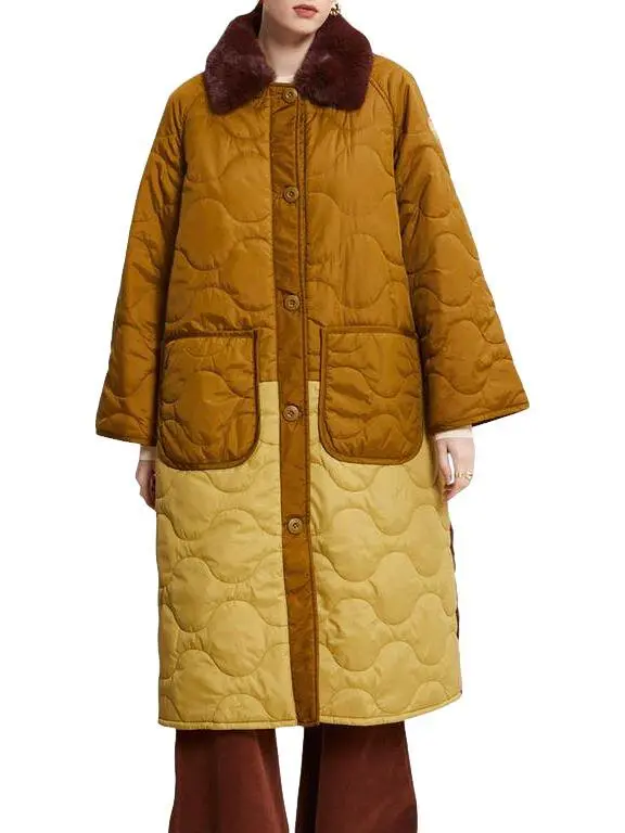 OTTOD'AME Quilted Long Puffer Jacket - Brown