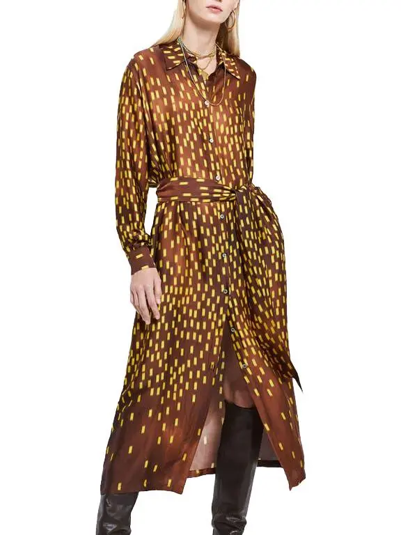 OTTOD'AME Printed Viscose Chemisier With Sash - Brown