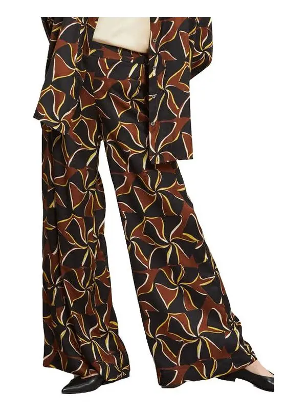 OTTOD'AME Printed Viscose Palazzo Trousers - Brown