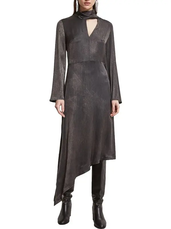 OTTOD'AME Viscose Asymmetrical Dress - Metallic Silver