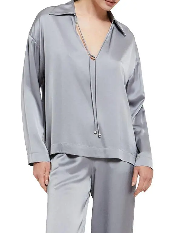 OTTOD'AME Viscose Blouse With Tie - Grey