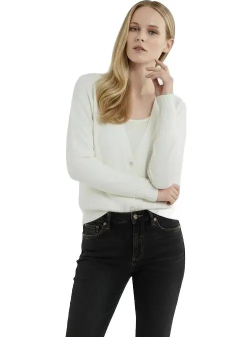 Majestic Filatures Cashmere V-neck Cardigan - Milk