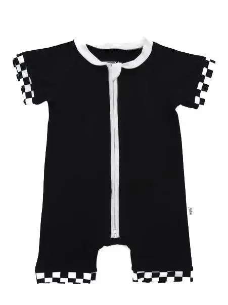 FLETCH Checked Out Shorties Romper - Black White Checker