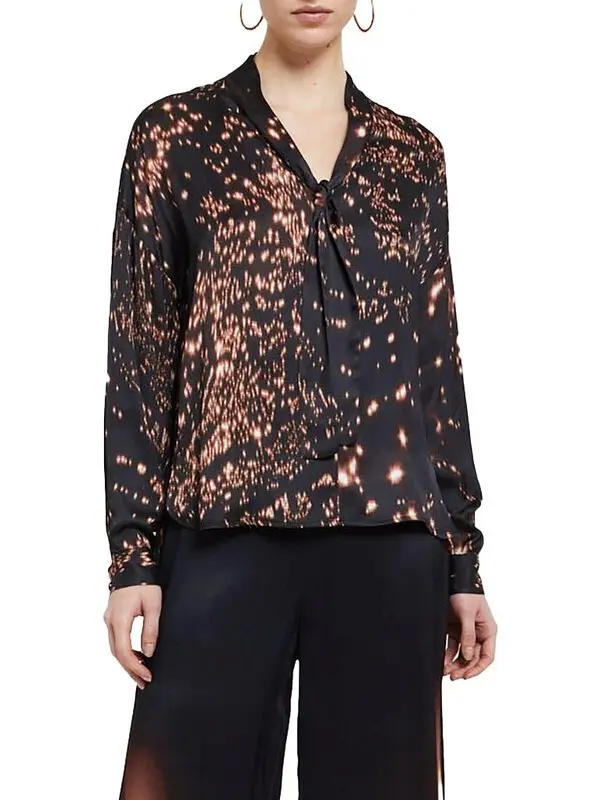 OTTOD'AME Printed Viscose Scarf Neck Shirt - Black