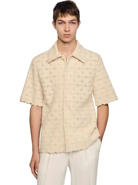 Sandro Cotton Broderie Anglaise Shirt - Ecru