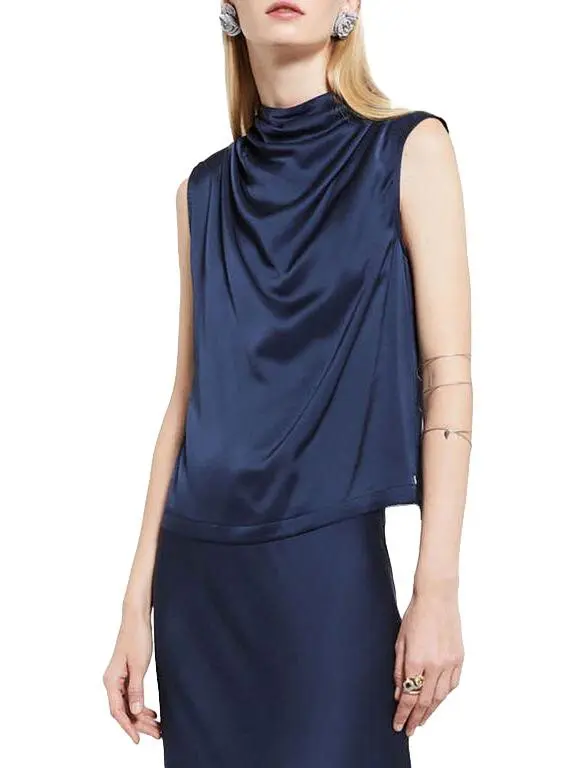 OTTOD'AME Draped Satin Sleeveless Top - Blue
