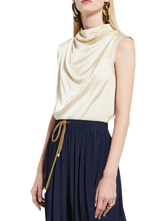 OTTOD'AME Draped Satin Sleeveless Top - Ecru