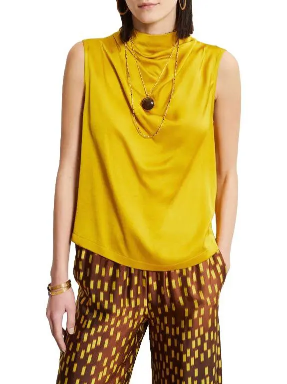 OTTOD'AME Draped Satin Sleeveless Top - Yellow