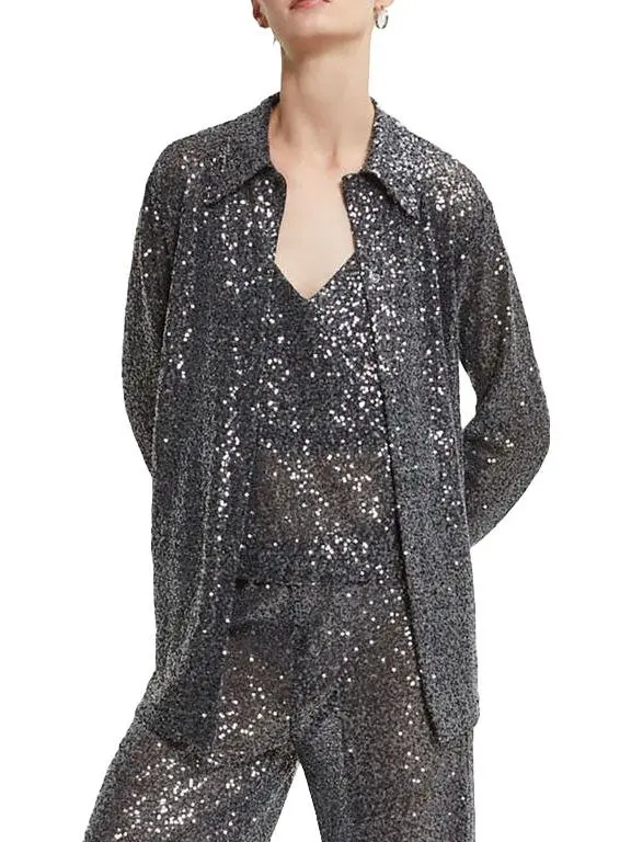OTTOD'AME Sequin Embellished Shirt - Metallic Silver