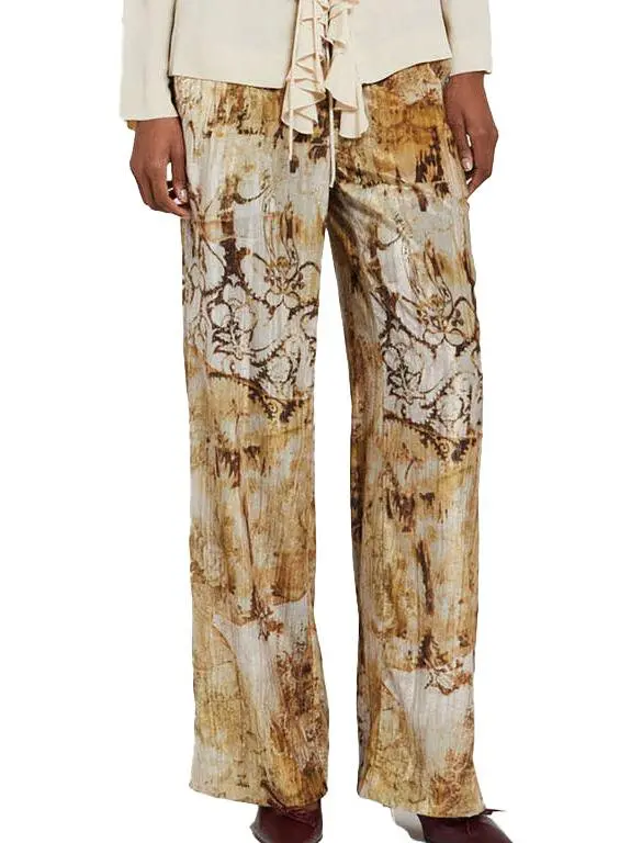 OTTOD'AME Printed Palazzo Trousers - Beige