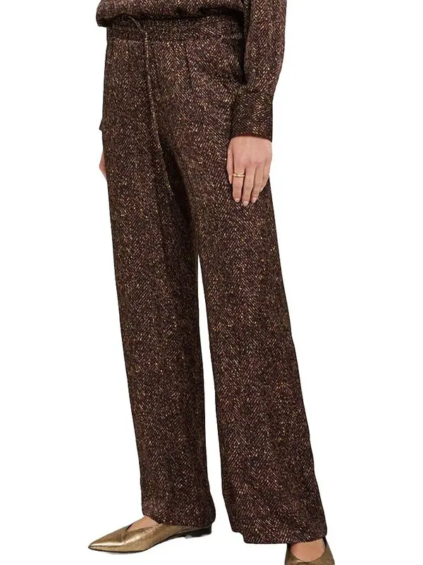 OTTOD'AME Printed Viscose Palazzo Trousers - Brown