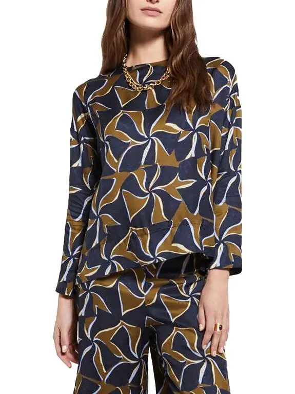 OTTOD'AME Printed Viscose Long Sleeve Blouse - Navy