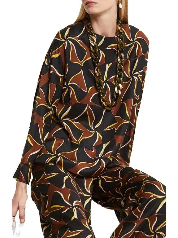 OTTOD'AME Printed Viscose Long Sleeve Blouse - Brown