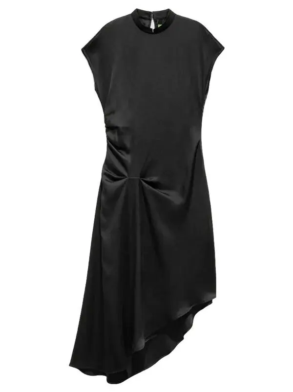 Shanghai Tang Ruched Asymmetric Dress - Black