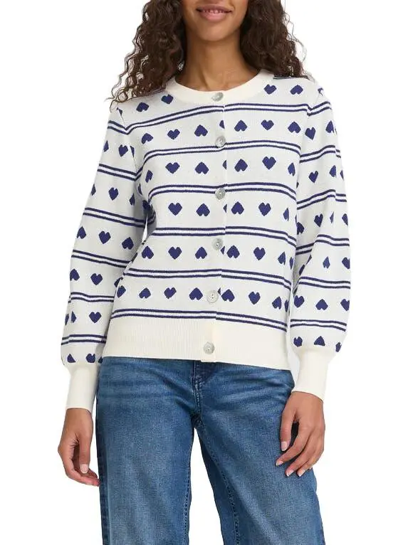 ICHI Ihbrielle Cardigan - Birch W Blue Print
