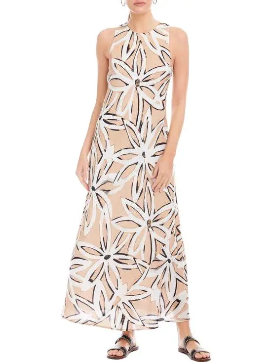 Fifteen Twenty Dani Floral Sleeveless Maxi Dress - Beige Floral Print