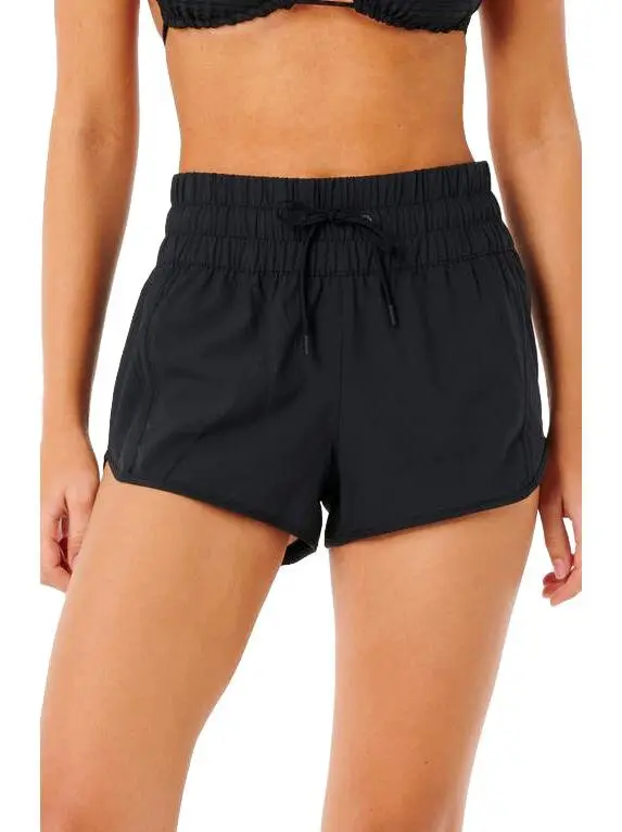 Rip Curl Smocked High Waist Drawstring Shorts - Black