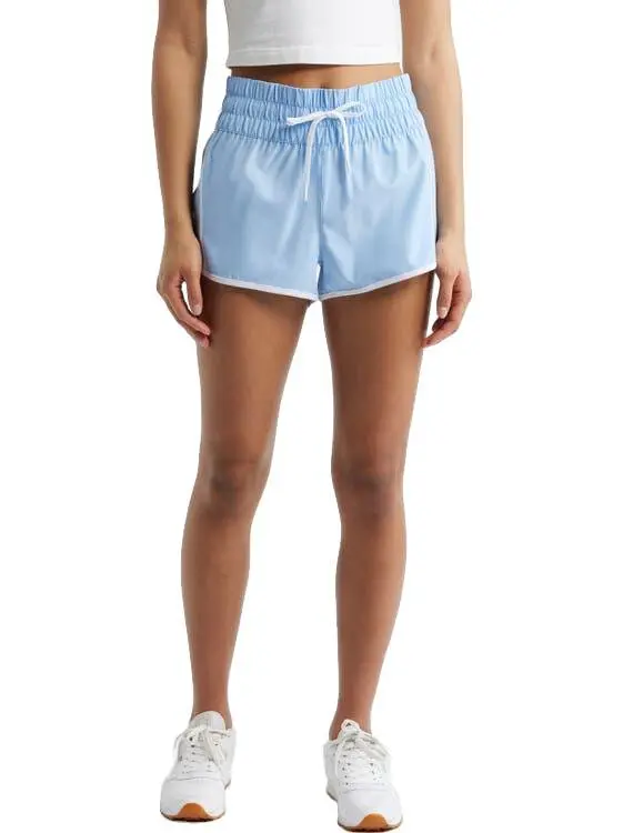Rip Curl Smocked High Waist Drawstring Shorts - Light Blue