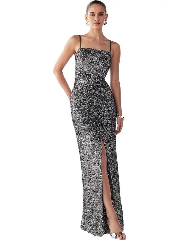 SAVEL Yasmina Sequin Maxi Dress - Gunmetal Sequin