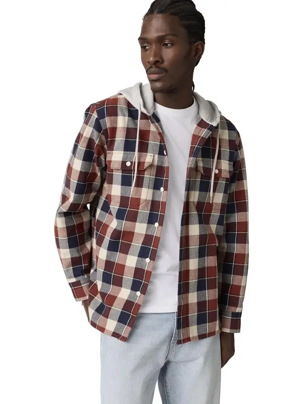 LEVI'S Plaid Hooded Classic Worker Shirt - Reeve Plaid Russet Brown