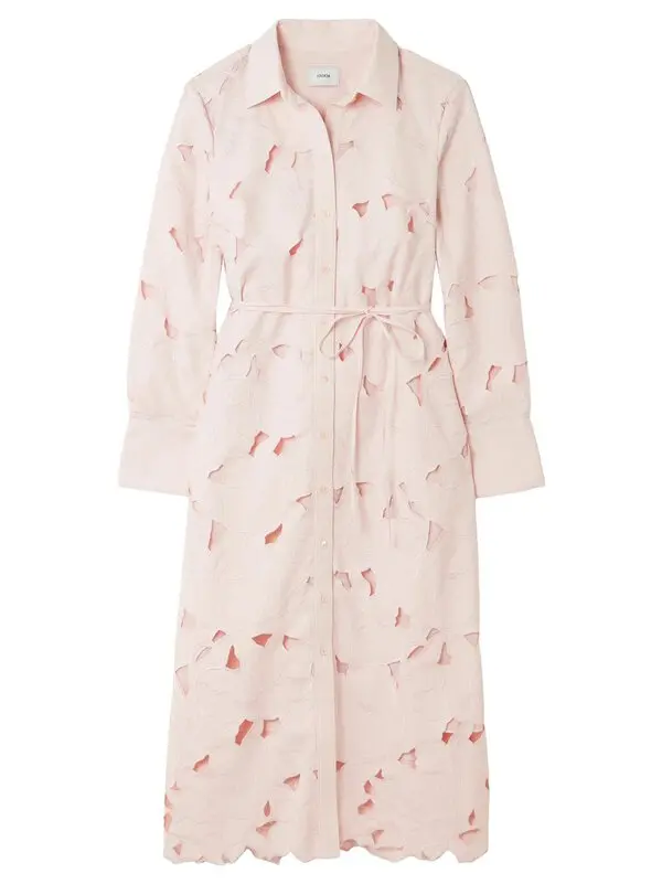 Erdem Embroidered Cutout Poplin Midi Shirt Dress - Pink