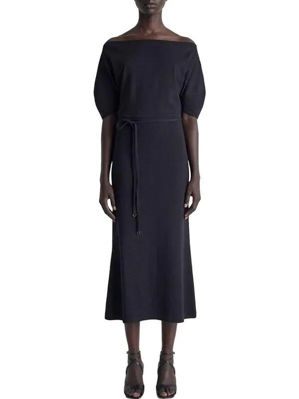 LEMAIRE Midi Sheath Dress In Cotton And Linen Blend - Blue