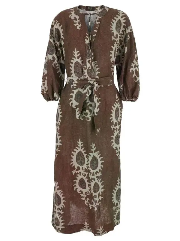 BAZAR DELUXE Printed Tie-waist Maxi Dress - Brown