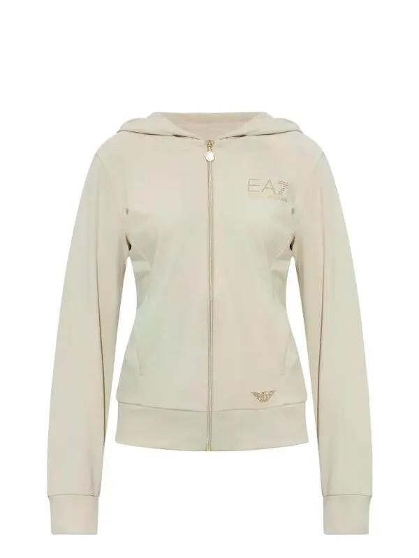 Emporio Armani Zip-up Hoodie With Logo Detail - Neutrals