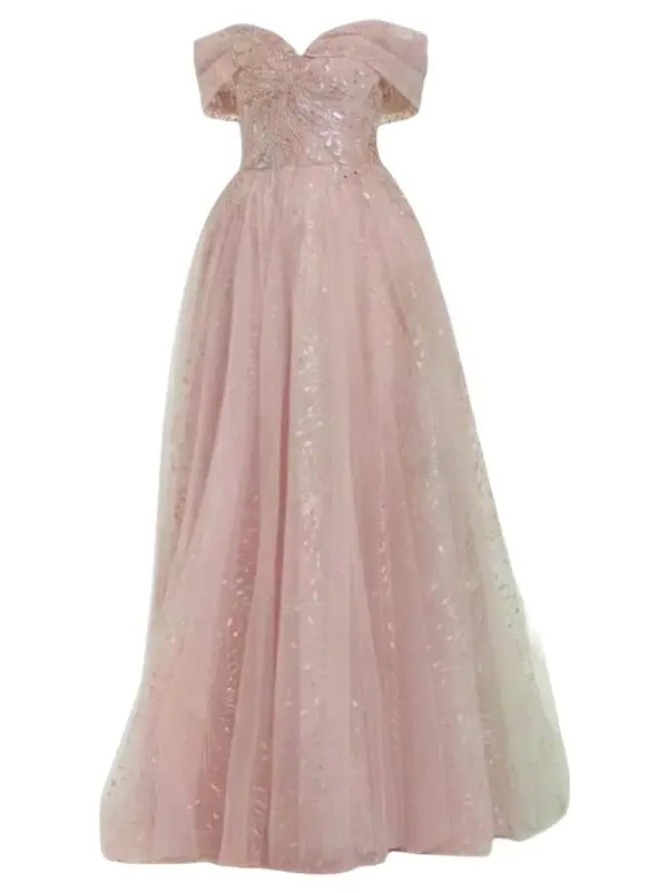 Mac Duggal Tulle-embroidered Maxi Dress - Pink