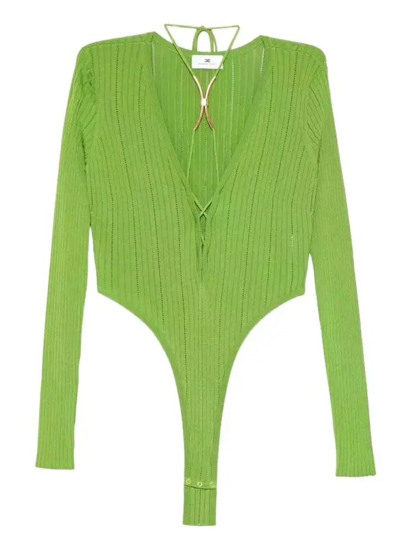 Elisabetta Franchi Ribbed V-neck Bodysuit - Green