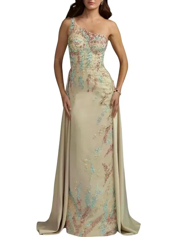Mac Duggal One-shoulder Maxi Dress - Neutrals