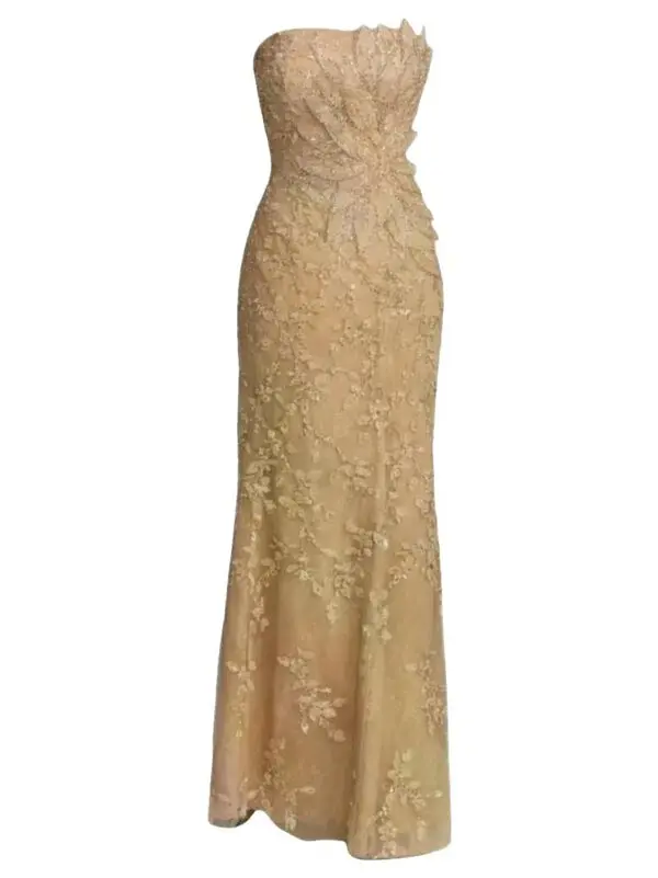 Mac Duggal Strapless Floral-embellished Maxi Dress - Gold