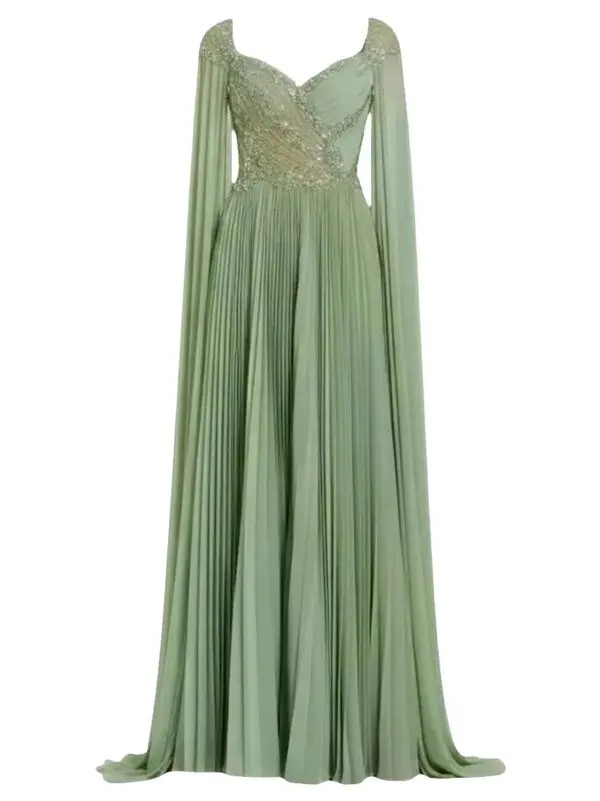 Mac Duggal Cape-sleeve Beaded-embellished Maxi Dress - Green