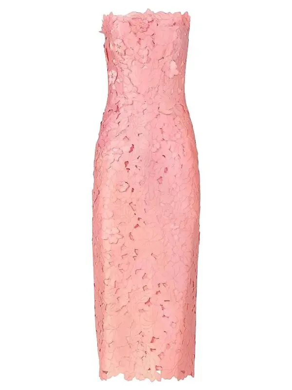 Costarellos Astelle Floral-cut Strapless Midi Dress - Pink