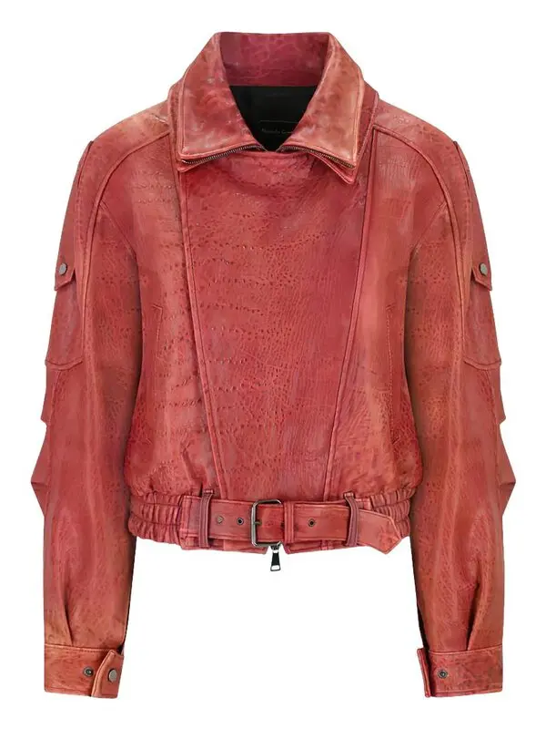 Alessandra Rich Belted Leather Jacket - Red