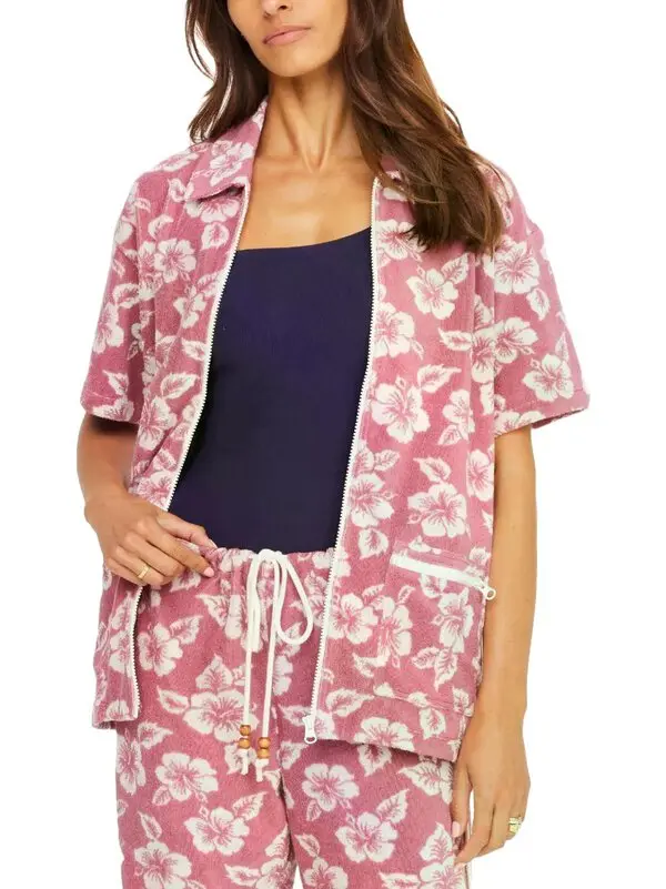 The Upside Lahaina Cabana Floral Zip Shirt - Pink