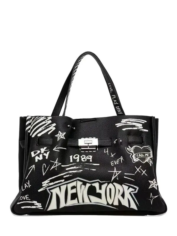 Dkny Grafitti-print Tote Bag - Black