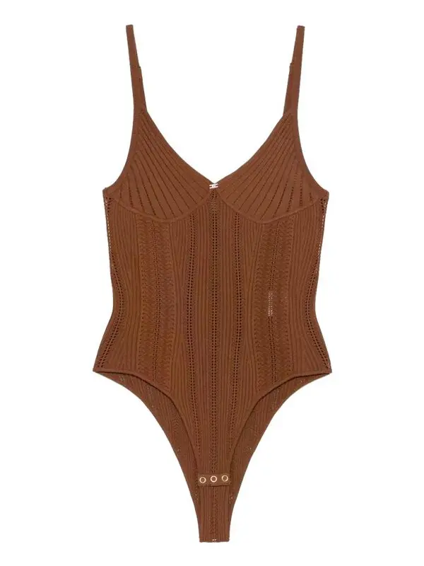 Elisabetta Franchi V-neck Ribbed Bodysuit - Brown