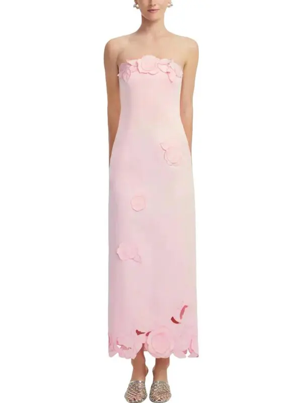 LEO LIN Floral Appliqué Strapless Gown - Pink
