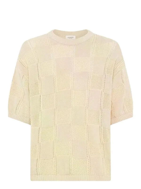 LANEUS Knitted Check T-shirt - Neutrals